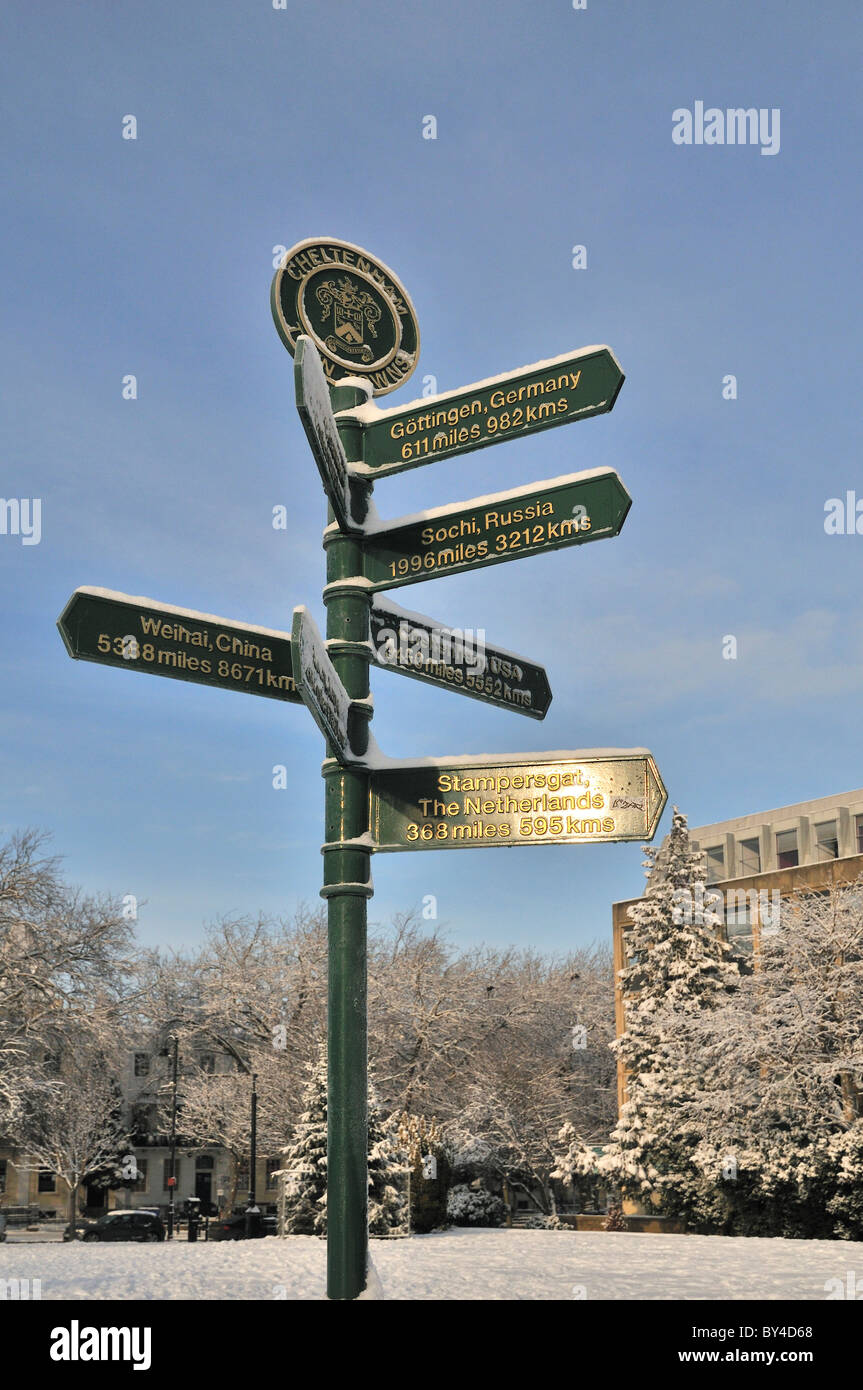 a tourist signpost in Imperial Gardens Cheltenham ,UK Stock Photo - Alamy