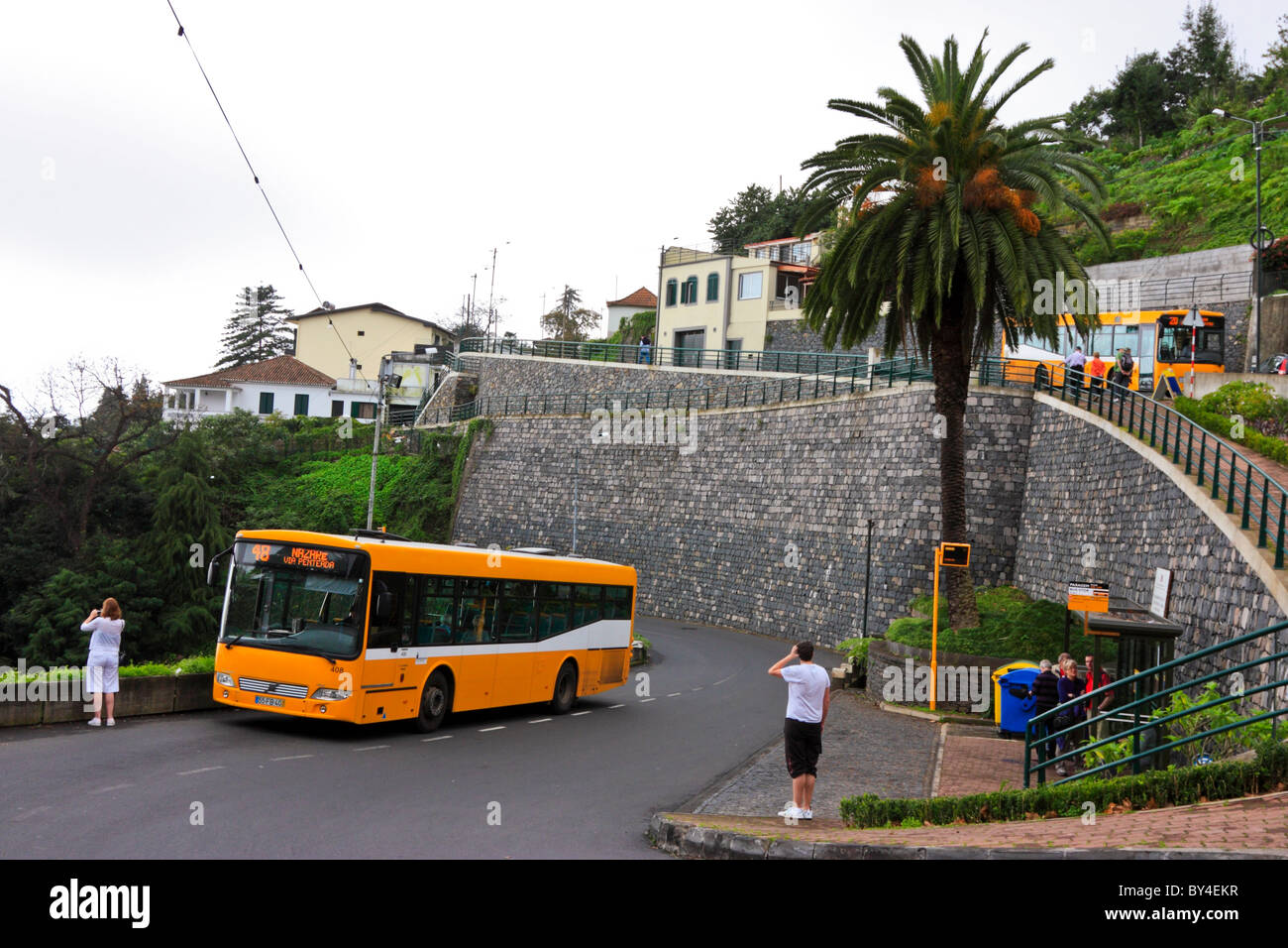 Public Bus at a bus stop in Monte, Madeira Stock Photo - Alamy