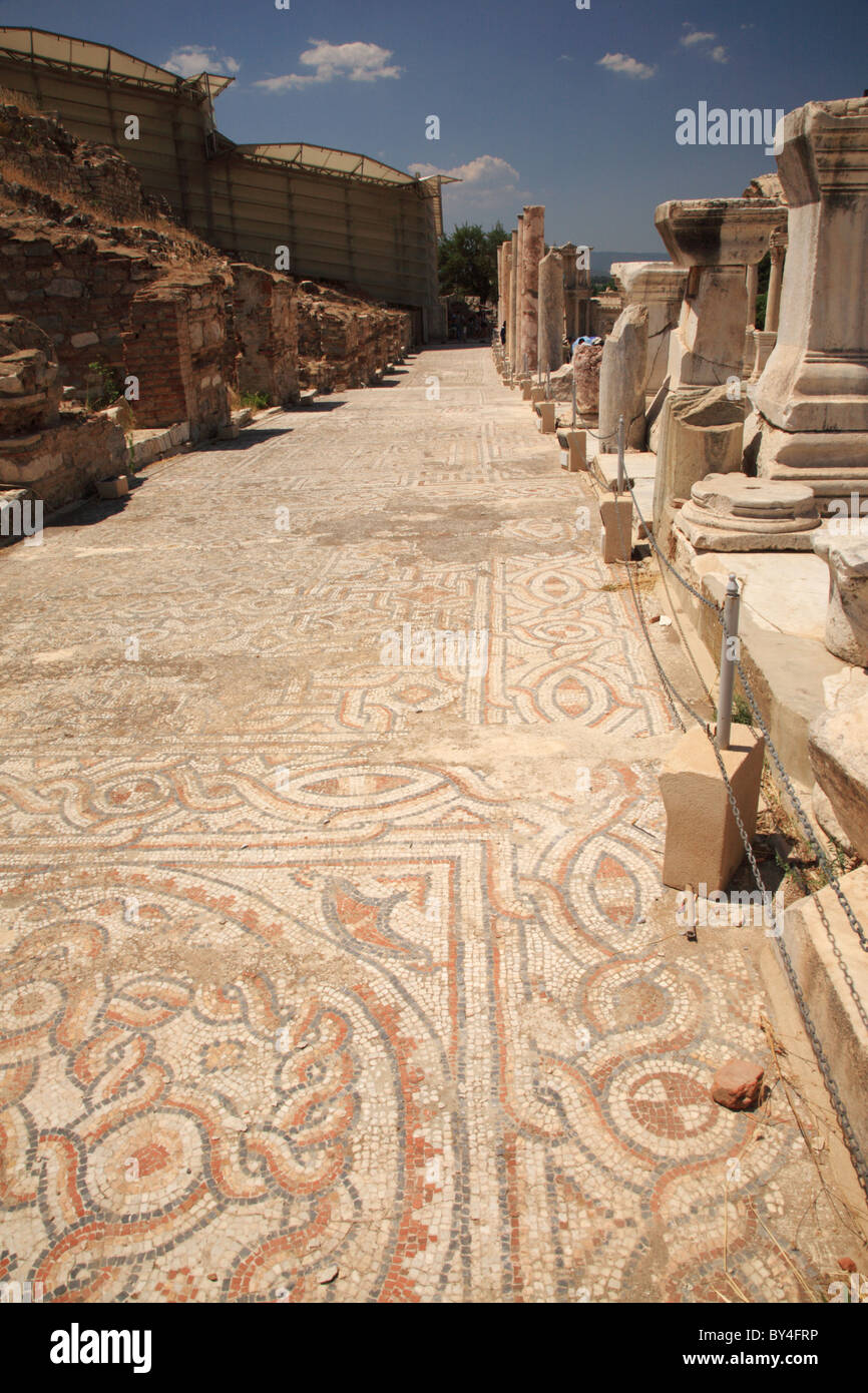 Mosaic street lined with columns Ephesus Turkey Stock Photo - Alamy