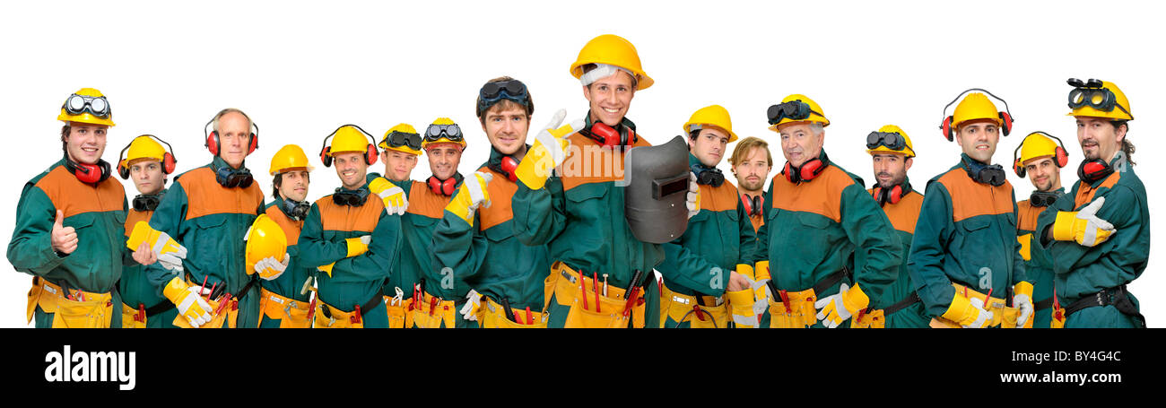 Workers big team isolated in white Stock Photo - Alamy
