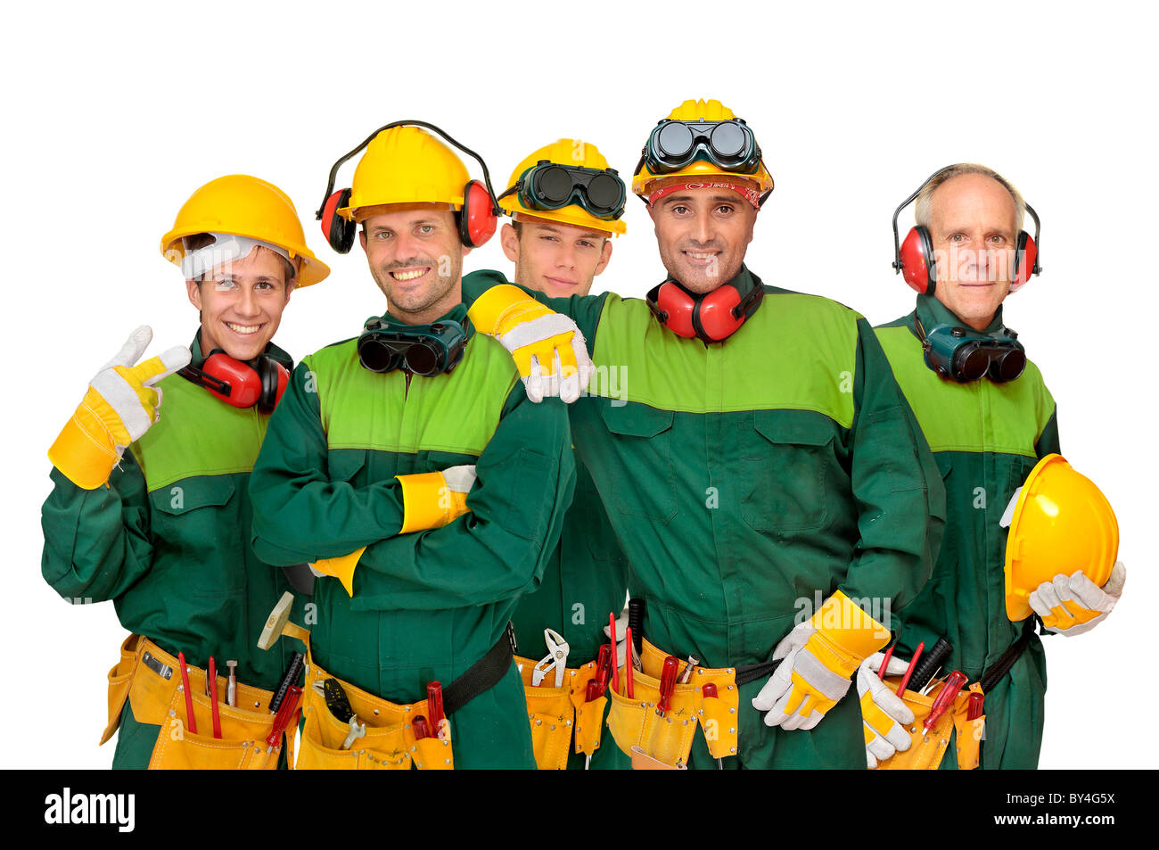 Workers team isolated in white Stock Photo - Alamy