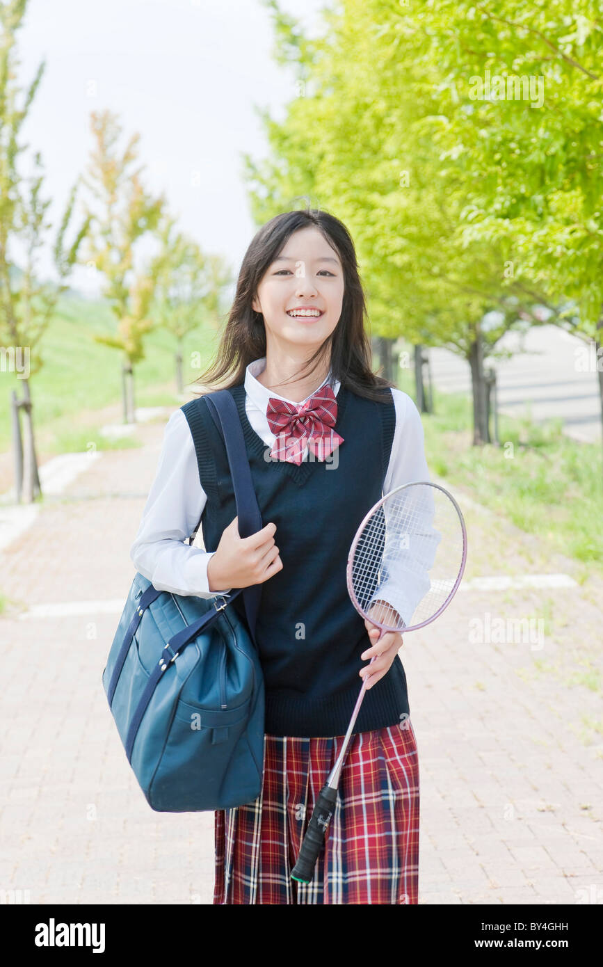 Junior High School Carrying Badminton Racket Stock Photo - Alamy