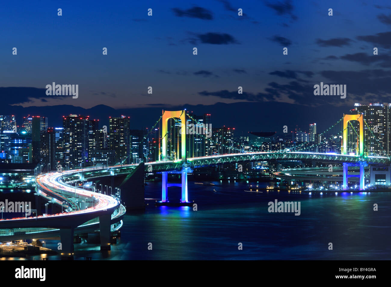 Rainbow Bridge at Night Stock Photo - Alamy