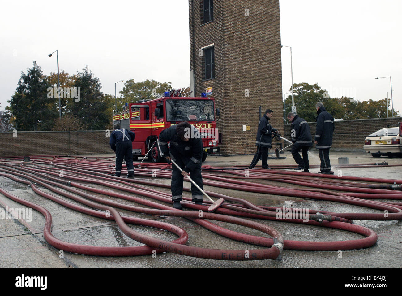Hose testing at a fire station Stock Photo - Alamy