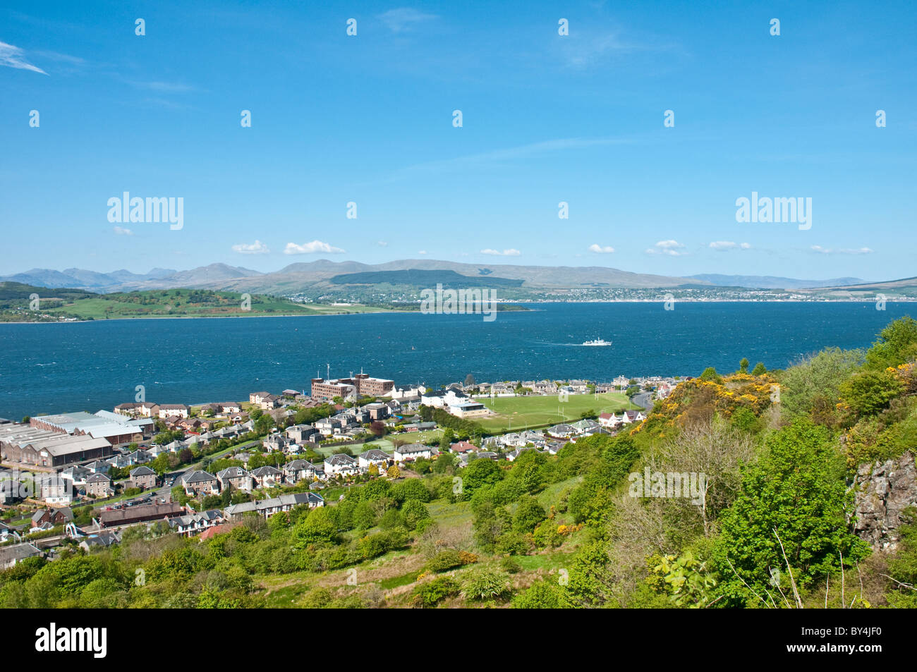 View from Lyle Hill Greenock Inverclyde looking over River Clyde ...