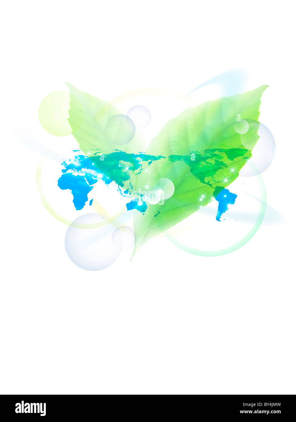 World Map and Leaves Stock Photo - Alamy