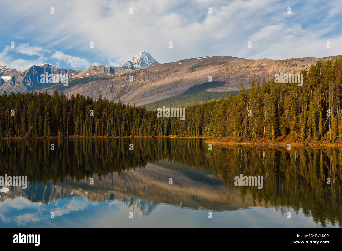 Reflections of Mount Fryatt and Whirlpool Peak over Leach Lake, Jasper ...