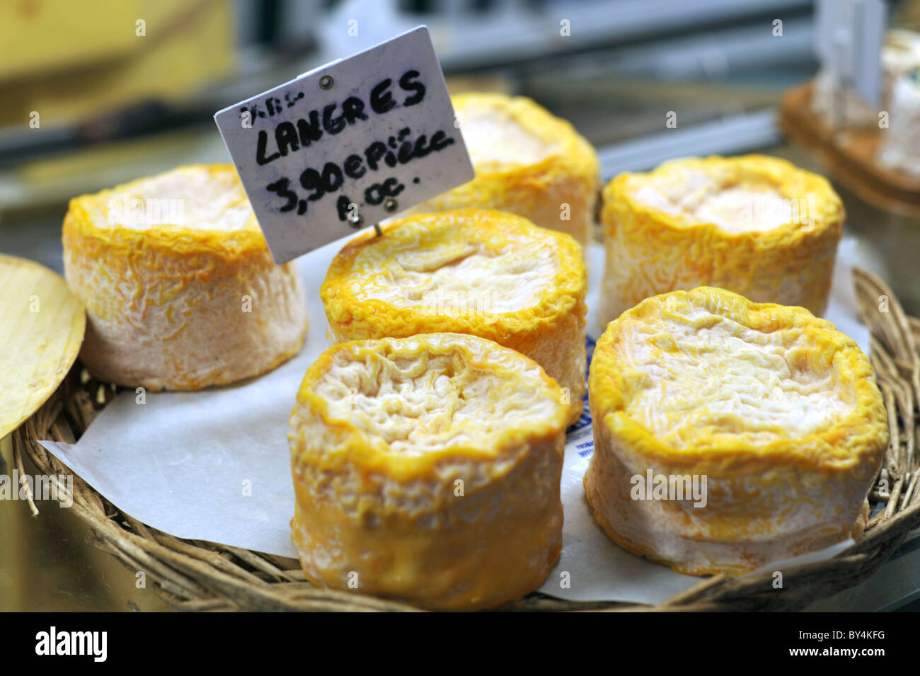 Langres cheese for sale at a French street market Stock Photo - Alamy