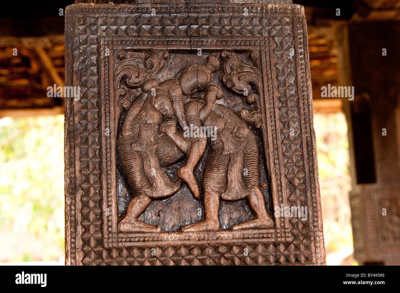 Famous ancient wood carvings at Embekke Temple near Kandy SriLanka ...