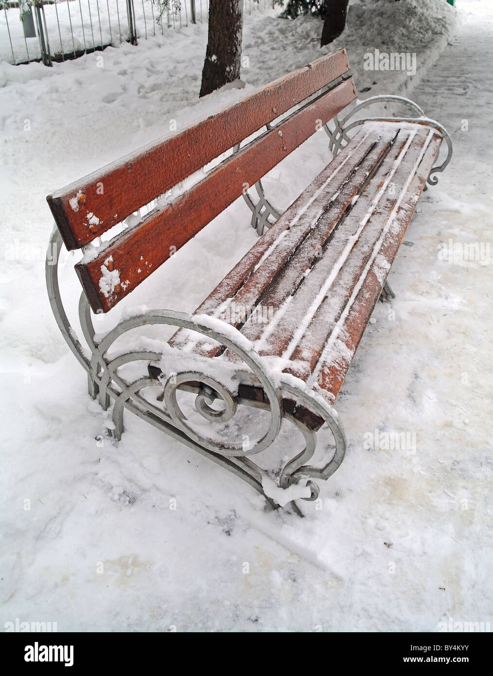 Bench in park in the winter, Domodedovo, Moscow Region, Russia Stock ...
