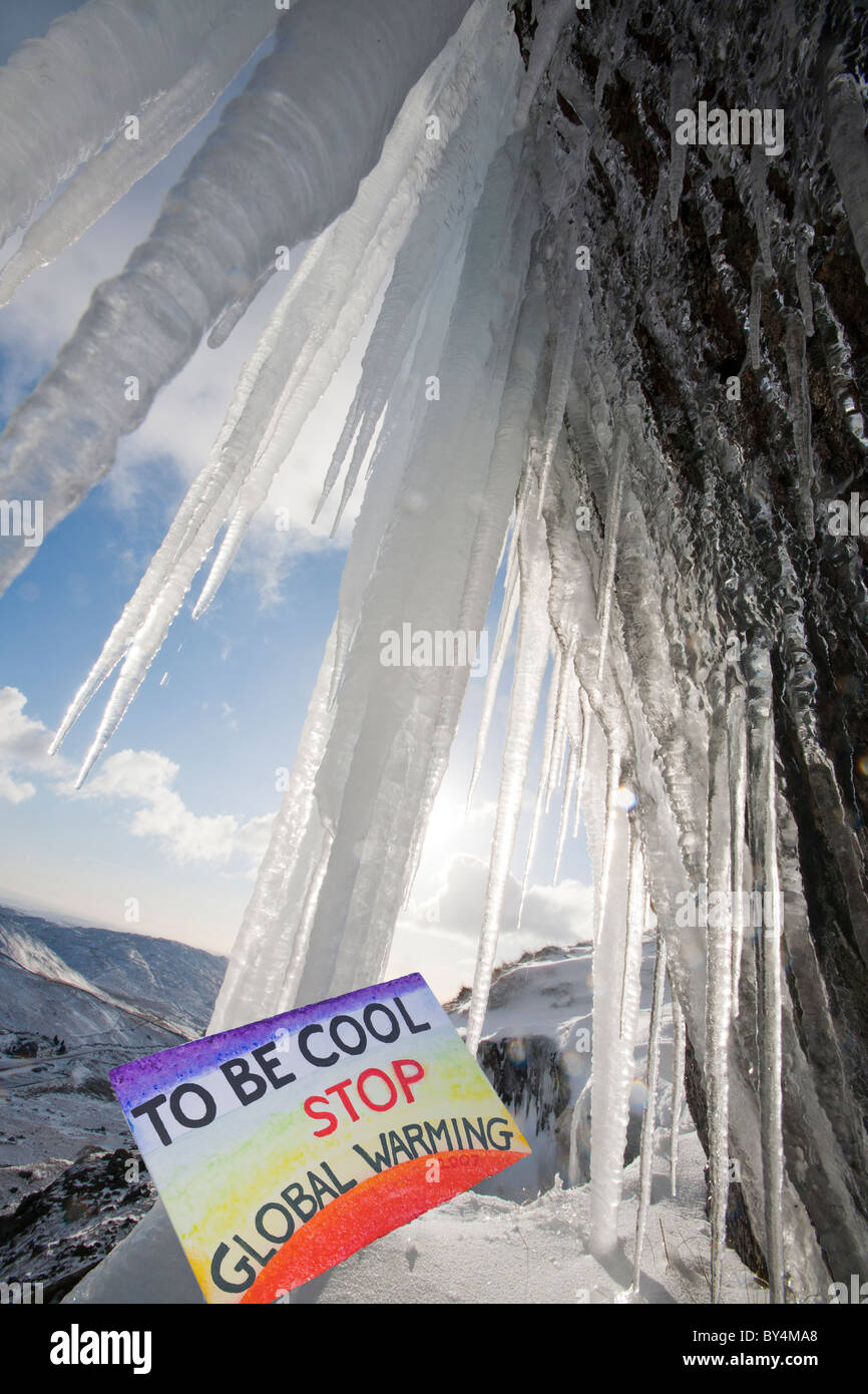 An ice fall on Red Screes in the Lake District, during a very cold snap ...