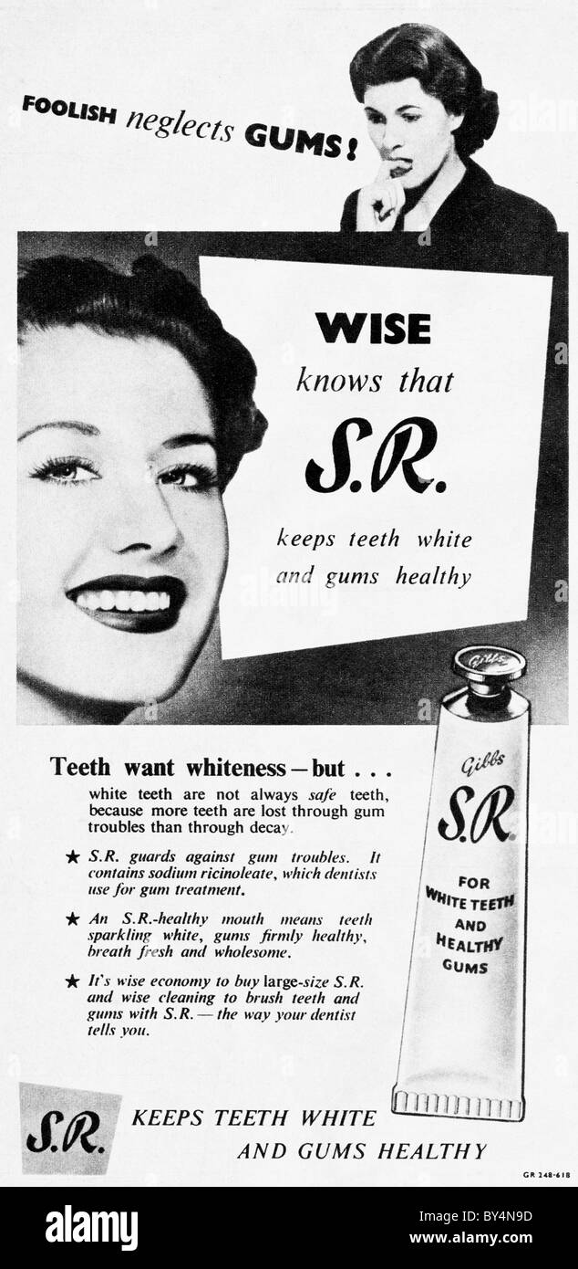 1950s advertisement for Gibbs S.R. toothpaste Stock Photo - Alamy