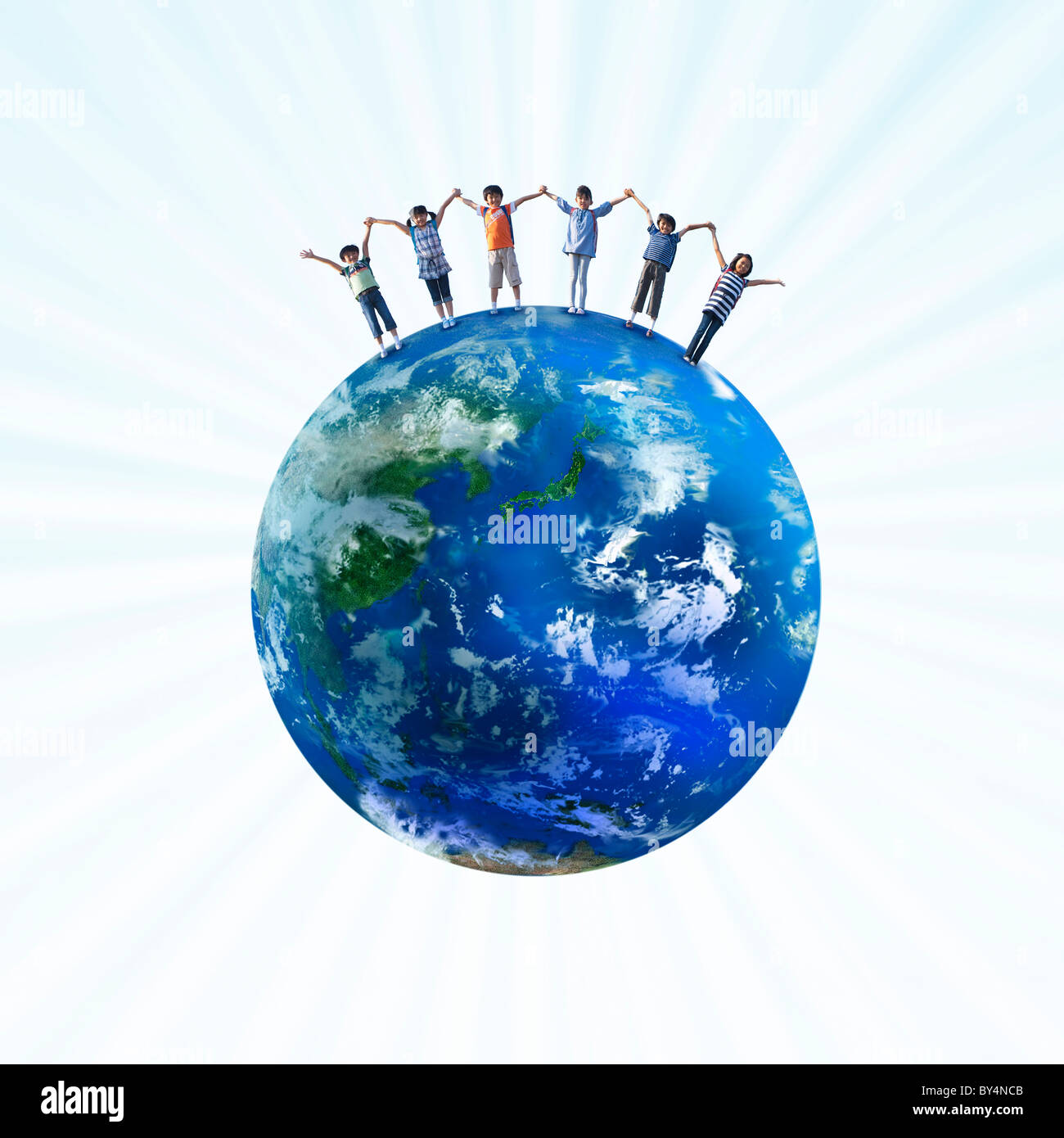 Children Holding Hands on Globe Stock Photo - Alamy