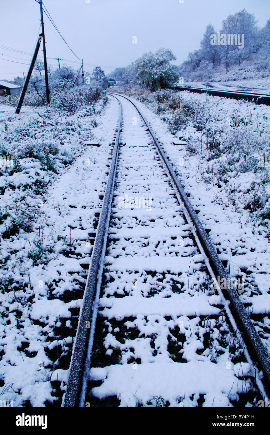 Snow Covered Railroad Stock Photo - Alamy