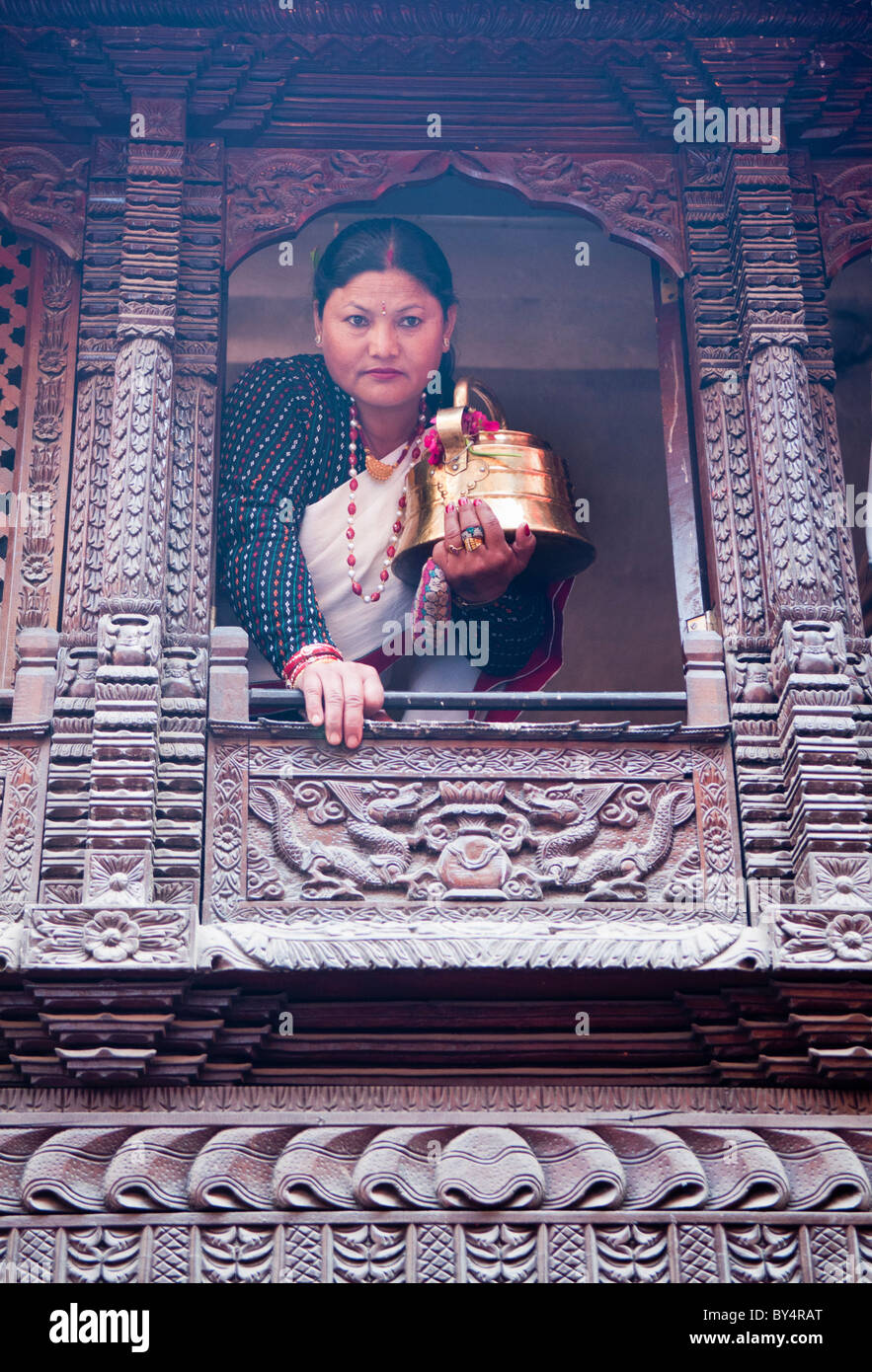 elegant Newari woodwork on window in Kathmandu, Nepal Stock Photo - Alamy