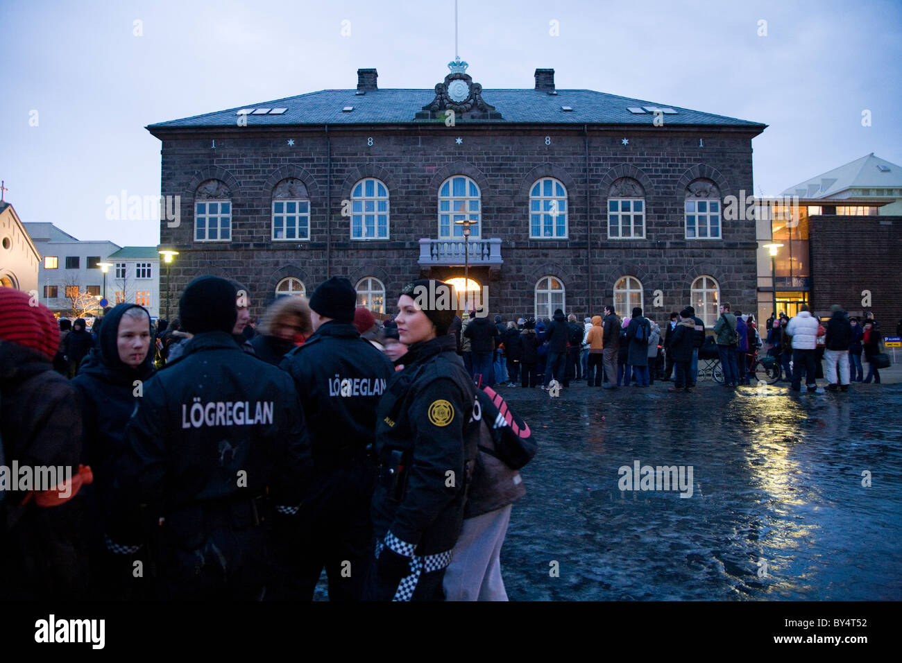 Downtown Reykjavík, Iceland: Protests continued outside Parliament on ...