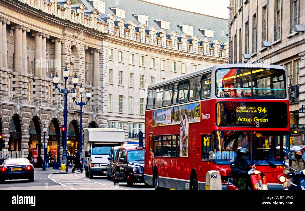 Busy traffic in Regent Street, London, one of the most prominent and ...