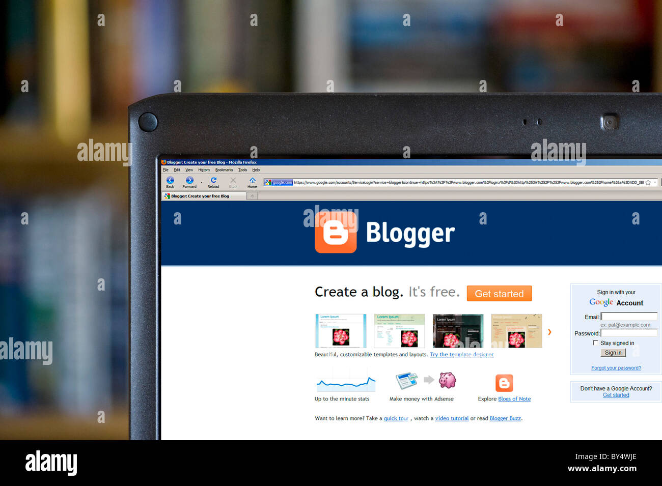 The Blogger website home page enabling the creation of a personal blog ...
