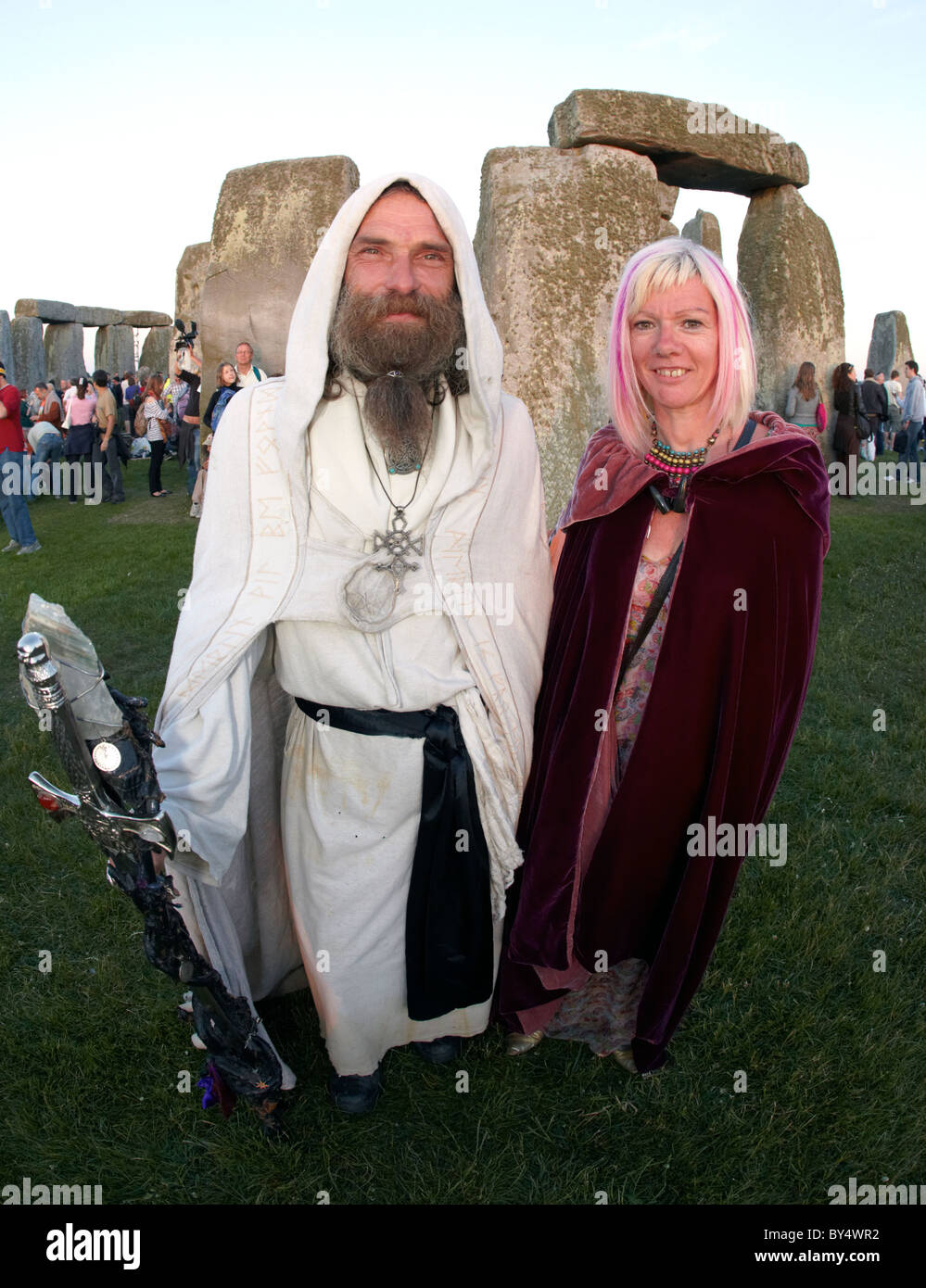 Druids At The Summer Solstice Stonehenge At Dusk UK Europe Stock Photo ...