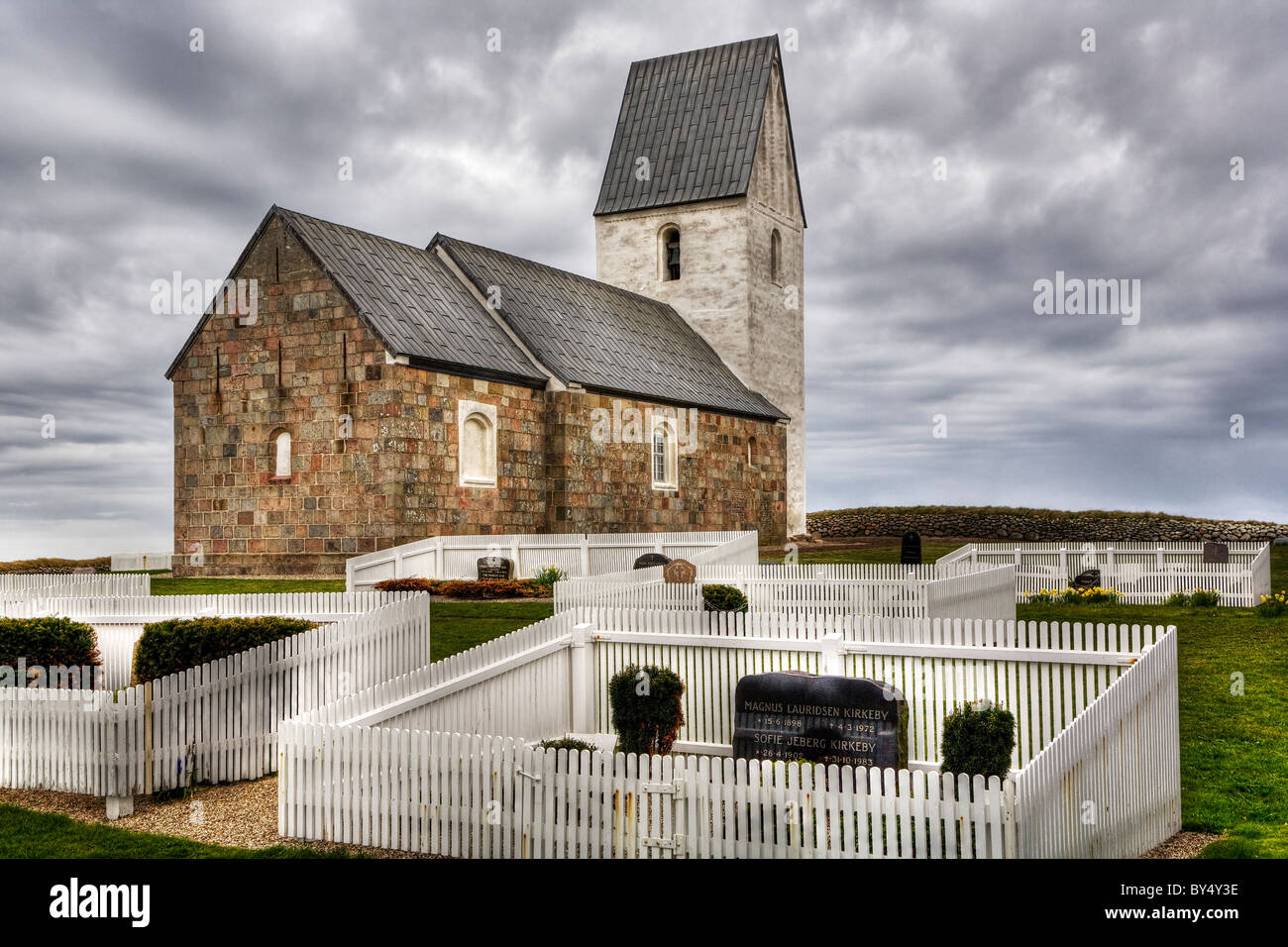 Old granite boulder church at the Danish west coast Stock Photo - Alamy