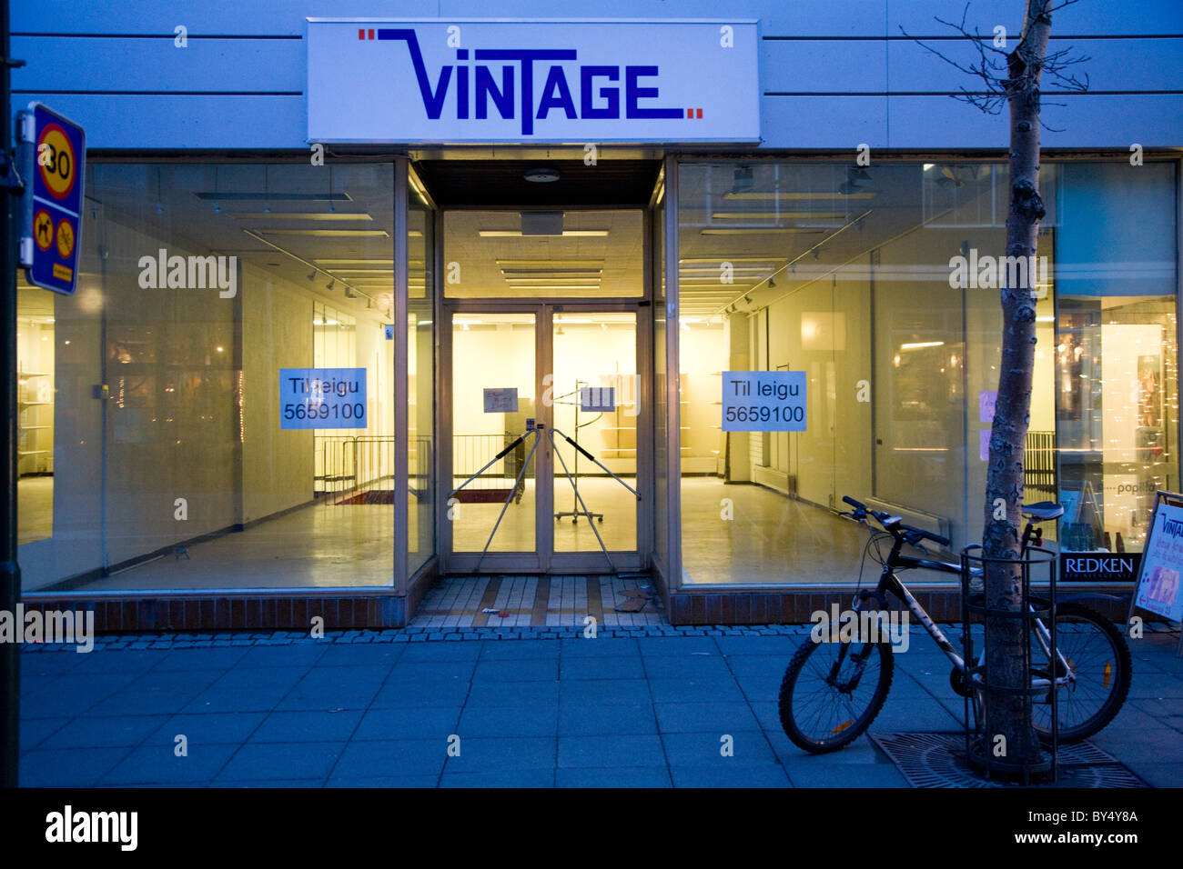 Empty shopfronts on Laugavegur, Reykjavik´s main shopping street ...