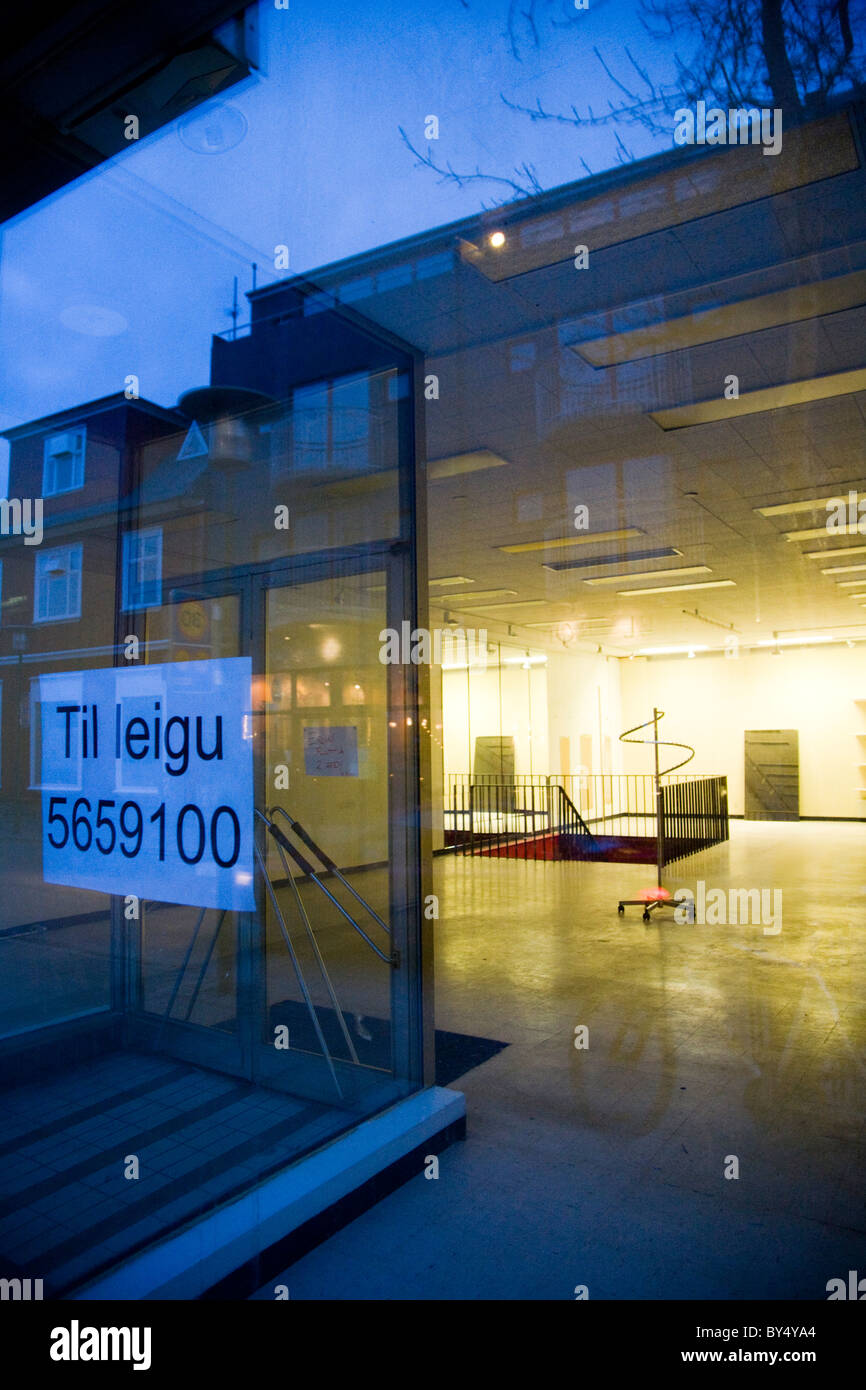 Empty shopfronts on Laugavegur, Reykjavik´s main shopping street ...