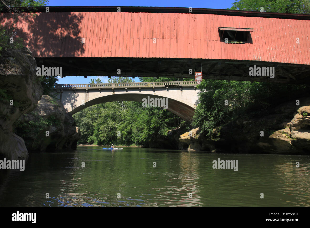 kayaker Narrows Covered Bridge Arch Bridge Sugar Creek Turkey Run State ...