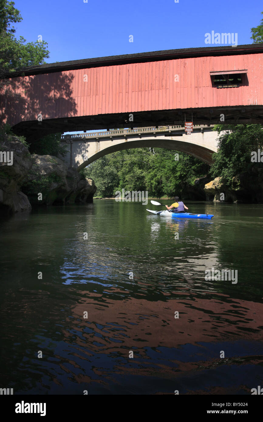 kayaker Narrows Covered Bridge Arch Bridge Sugar Creek Turkey Run State ...