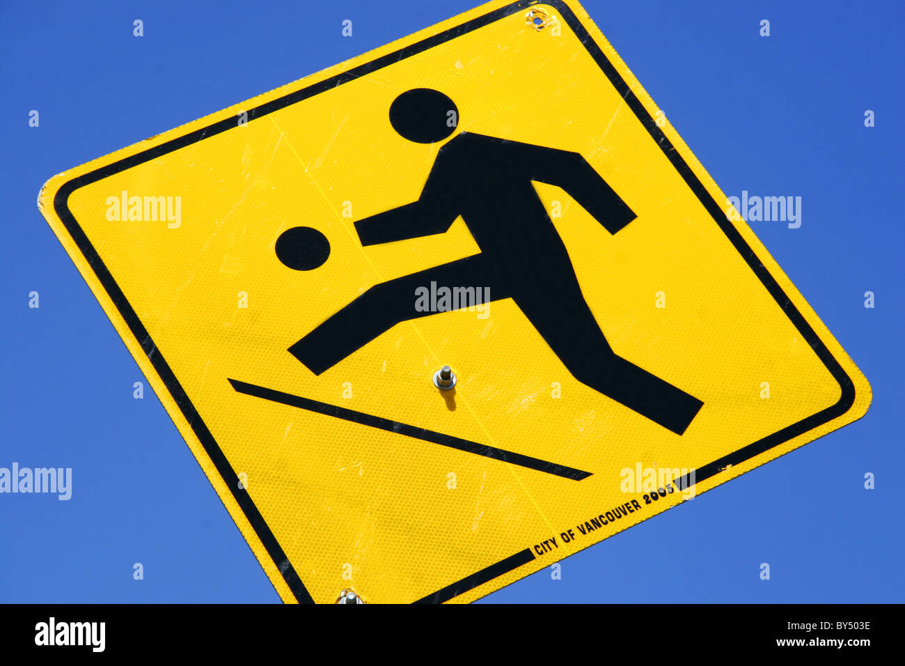 Ball game sign warning Stock Photo - Alamy