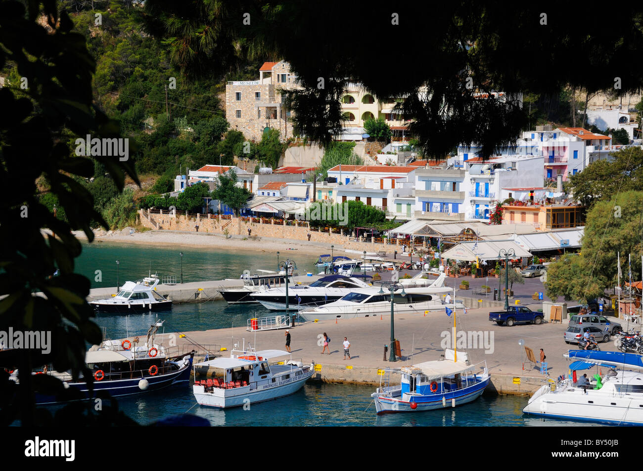 Patitiri harbour and port on the greek island of Alonissos, Sporades ...