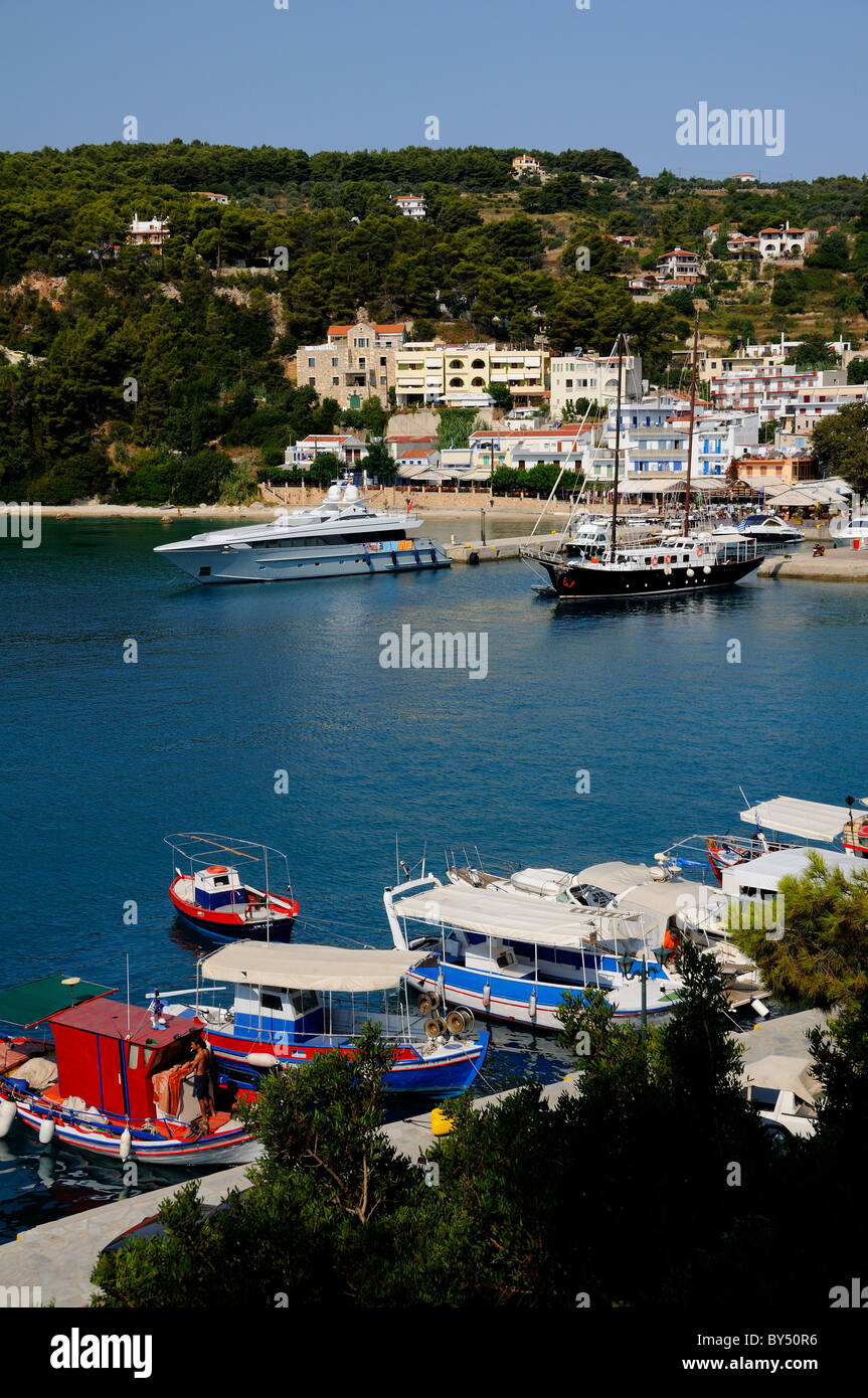 Patitiri harbour and port on the greek island of Alonissos, Sporades ...