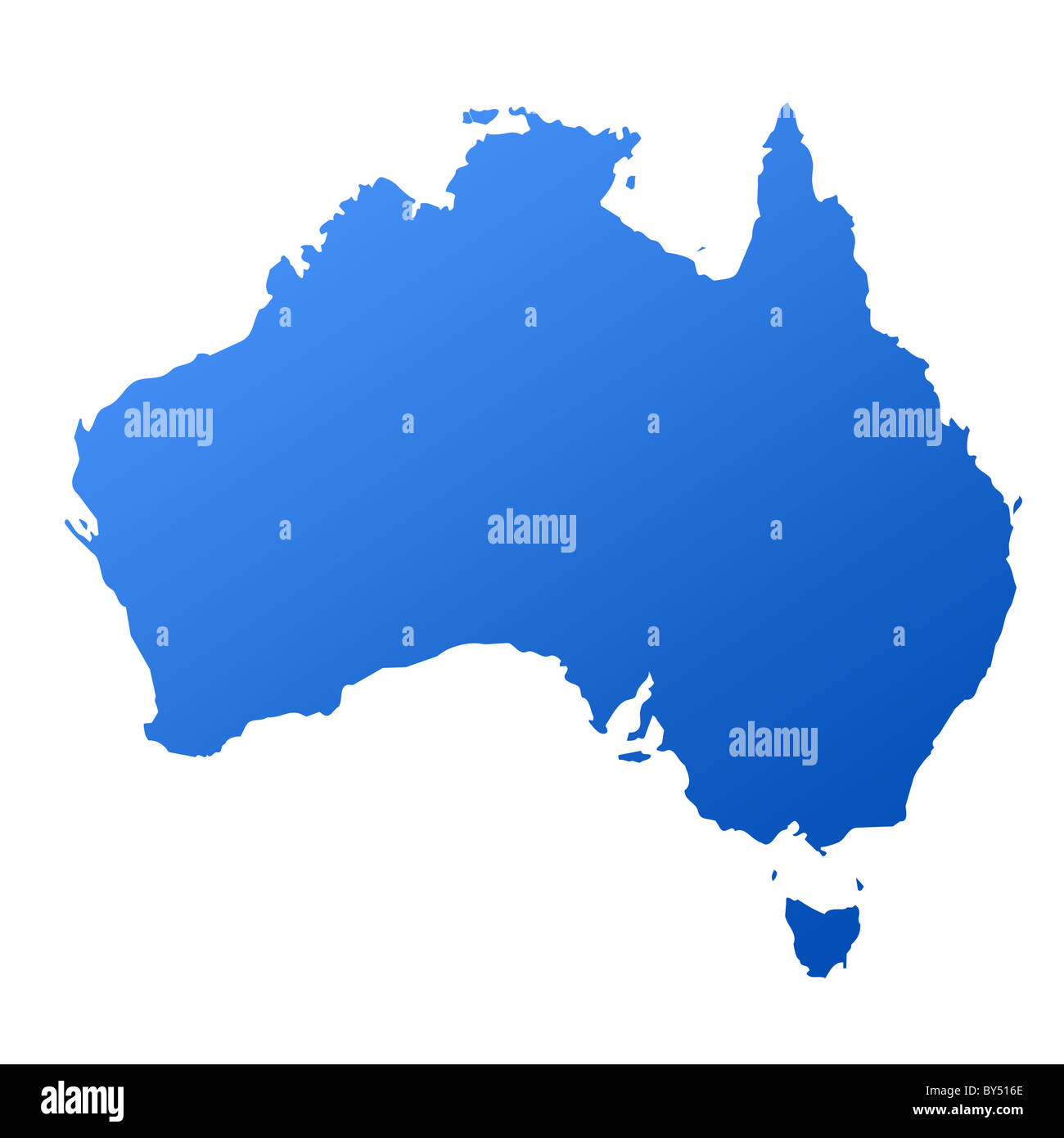 Blue map of Australia, isolated on white background with clipping path ...
