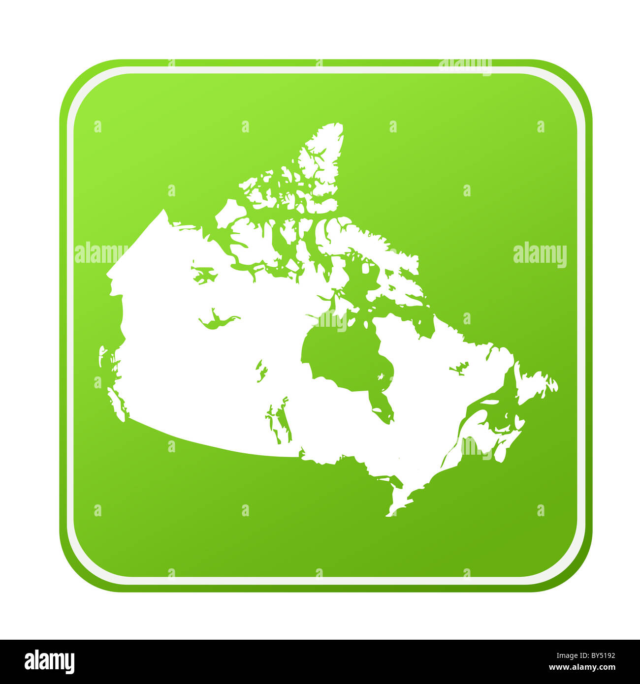 Silhouetted map of Canada on green Eco button, isolated on white ...