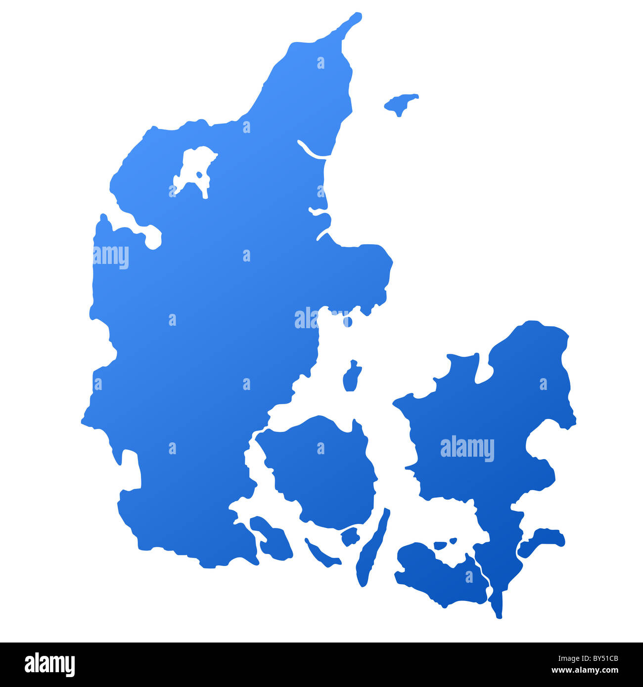 Blue map of Denmark, isolated on white background with clipping path ...