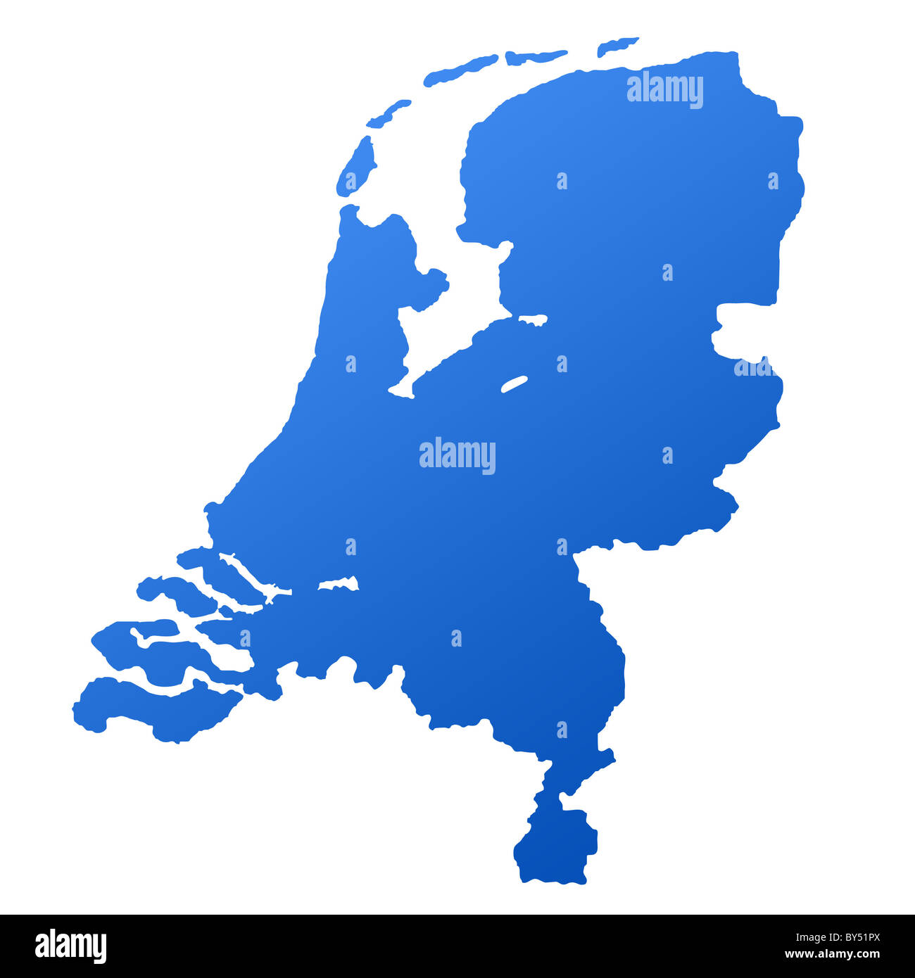 Blue map of Netherlands, isolated on white background with clipping ...