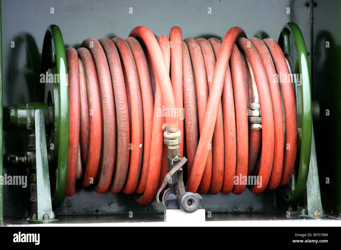 A roll of hosepipe from a firemans fire engine used to put out fires ...