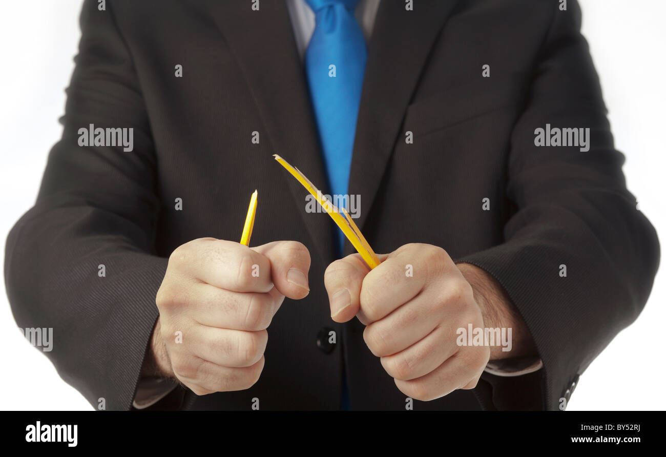 close up detail of mans hands breaking a pencil Stock Photo - Alamy