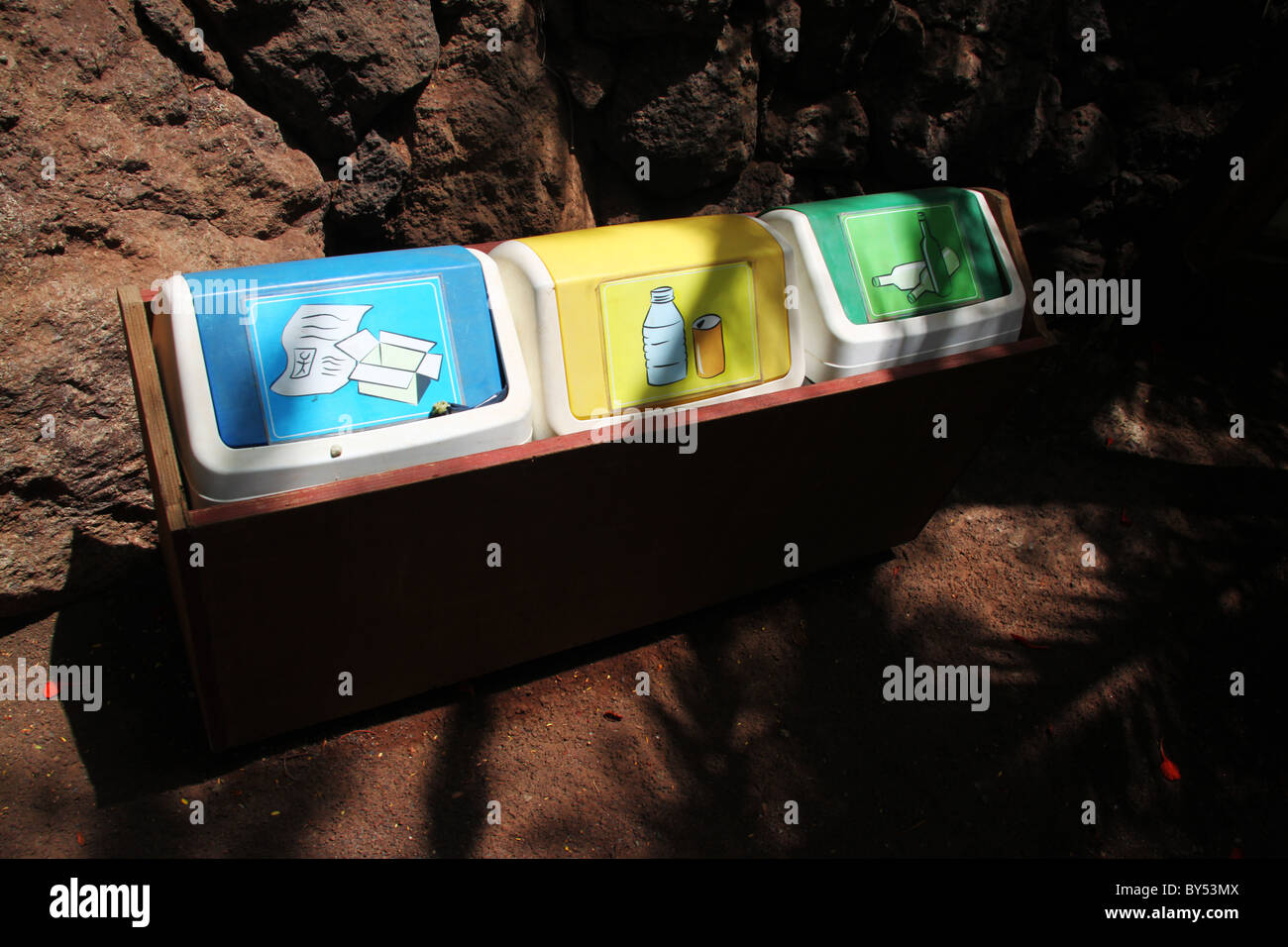 Recycle bins at country park in sun Stock Photo - Alamy