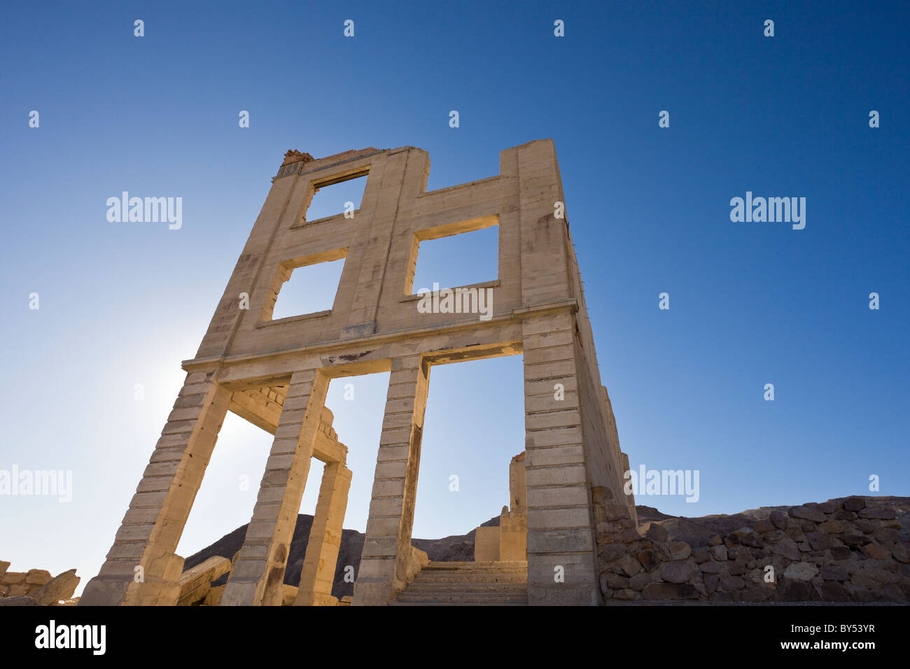Ruins of the Cook Bank building in the Nevada ghost town Rhyolite ...