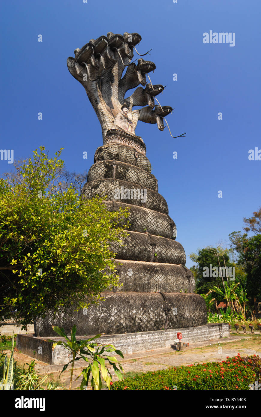 The seven headed serpent in the Sculpture park at Nong Khai in Thailand ...