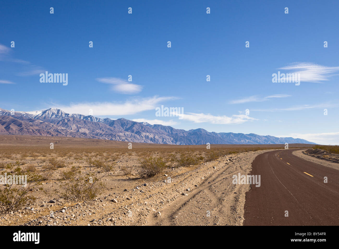 View of the Panamint Mountain Range with desert road near Death Valley ...