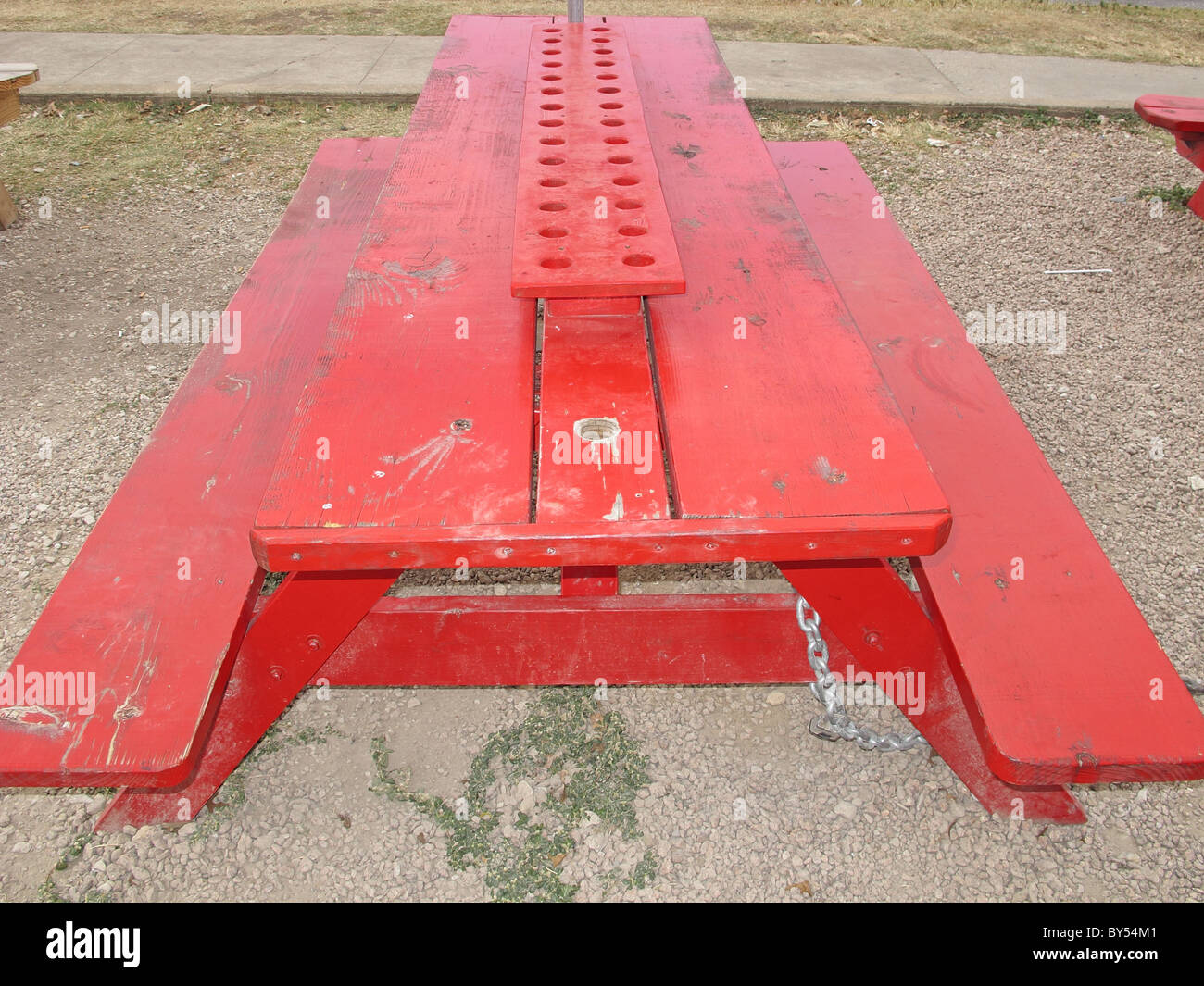 Red picnic table Stock Photo - Alamy