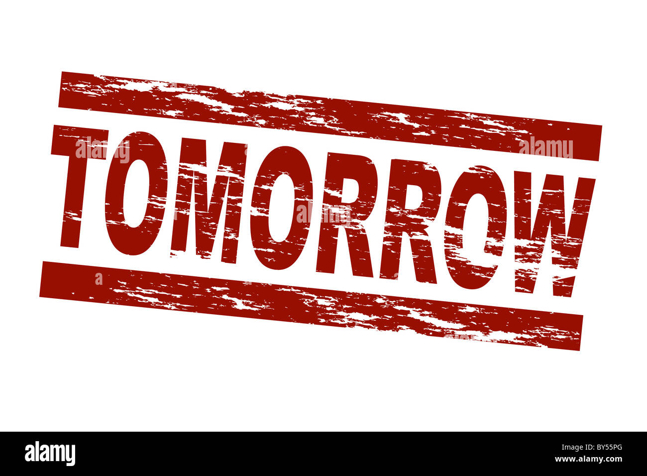 Stylized red stamp showing the term tomorrow. All on white background ...