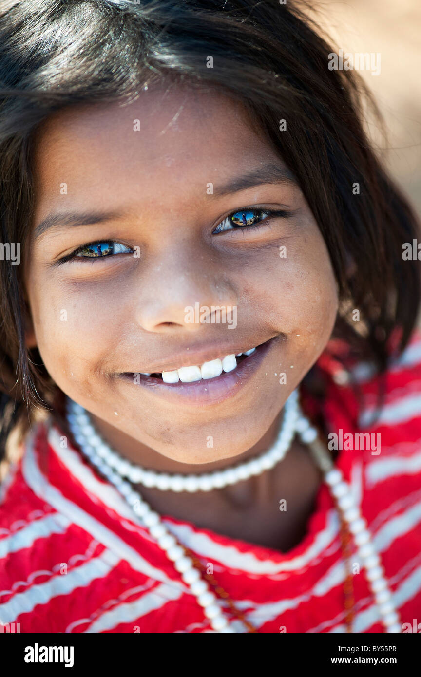 Smiling happy Indian village girl portrait. Andhra Pradesh, India Stock ...