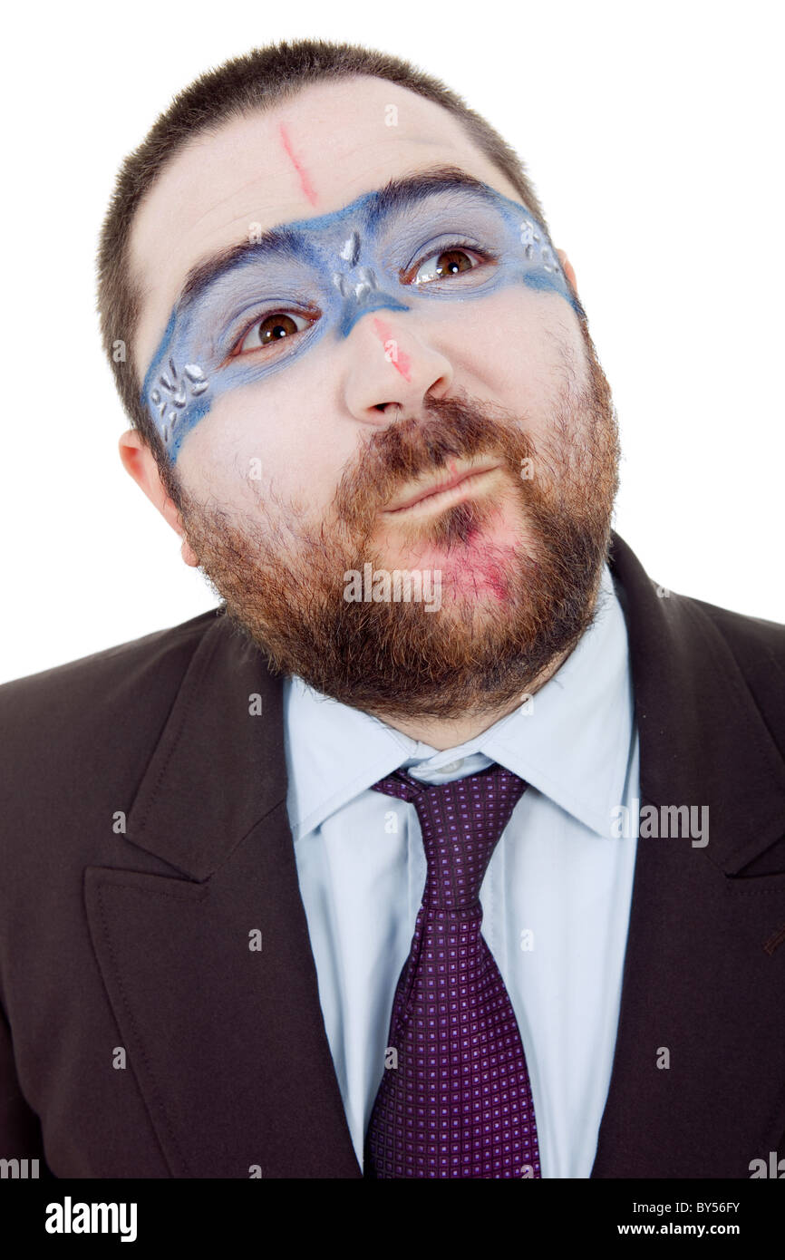 young silly man with a strange painted face, isolated Stock Photo - Alamy