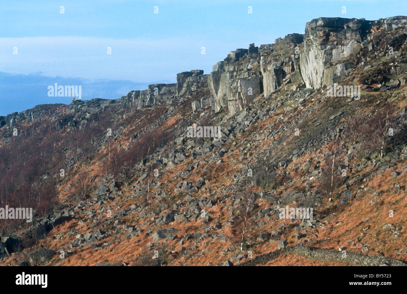 Curbar Edge, a sandstone or gritstone escarpment. Peak District ...