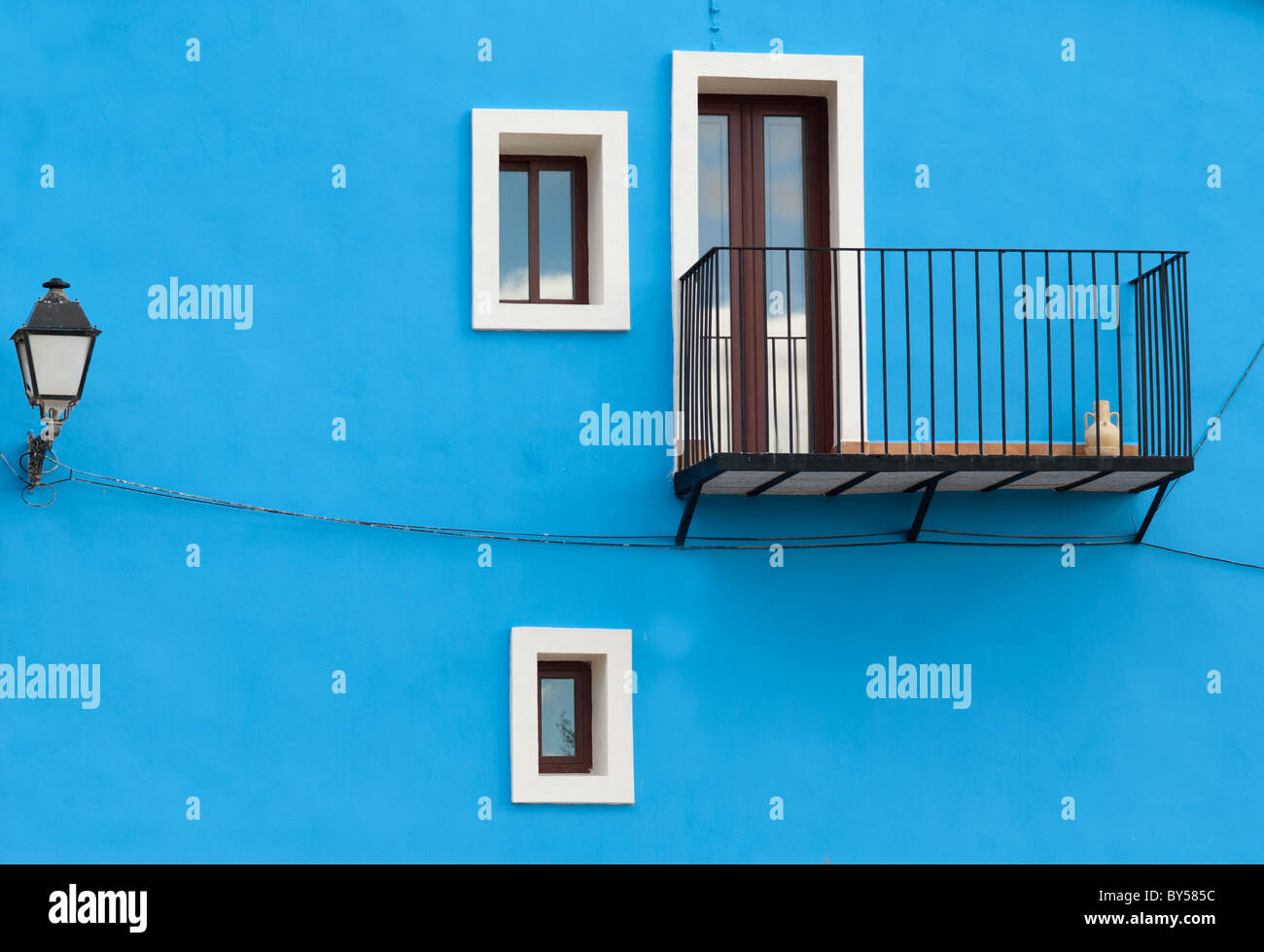 Mediterranean house facade, traditional architecture in deep blue Stock ...
