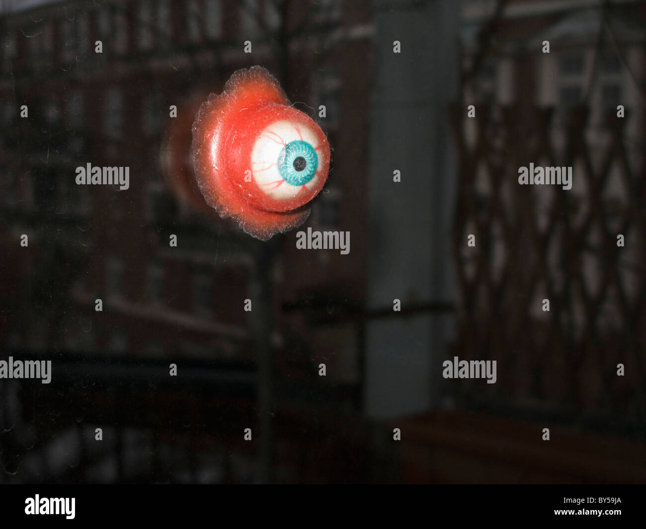 A rubber eyeball stuck on a window Stock Photo - Alamy