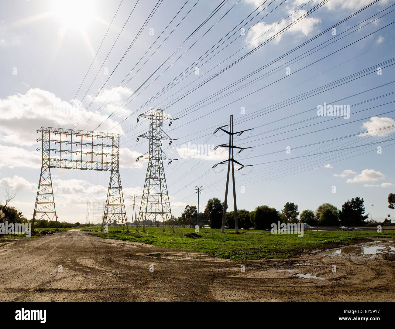 Group of electricity pylons Stock Photo - Alamy