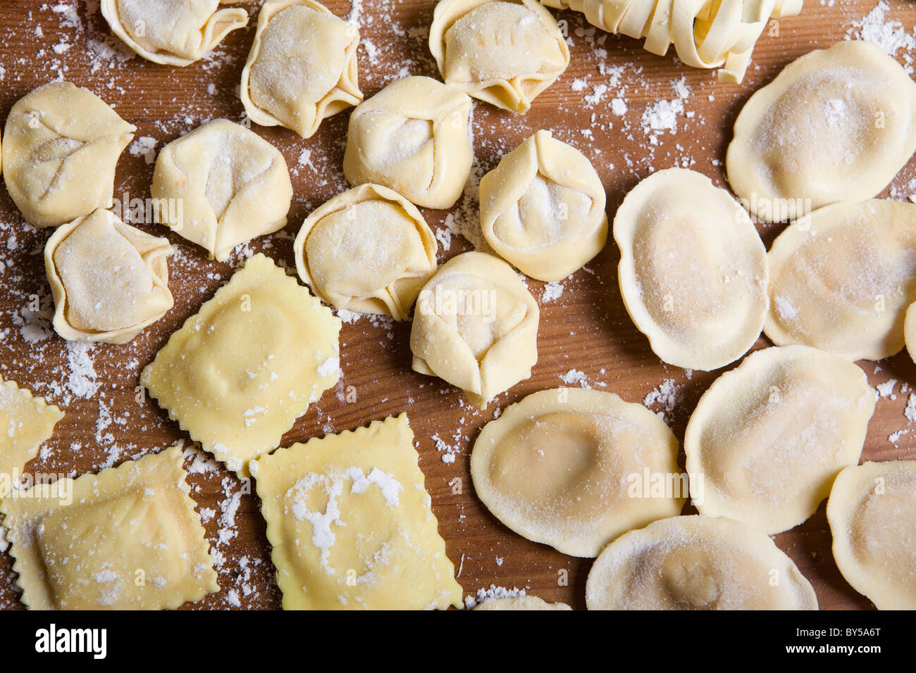 Variety of fresh pasta Stock Photo - Alamy
